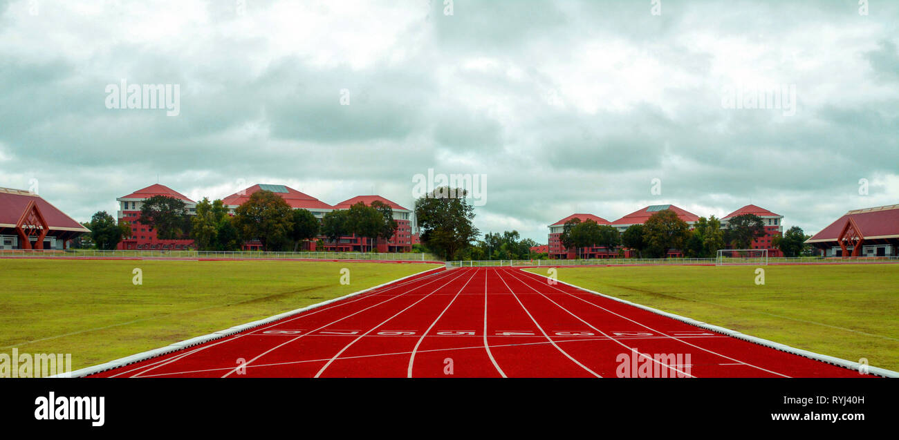 track and running blue sky, track field Stock Photo - Alamy