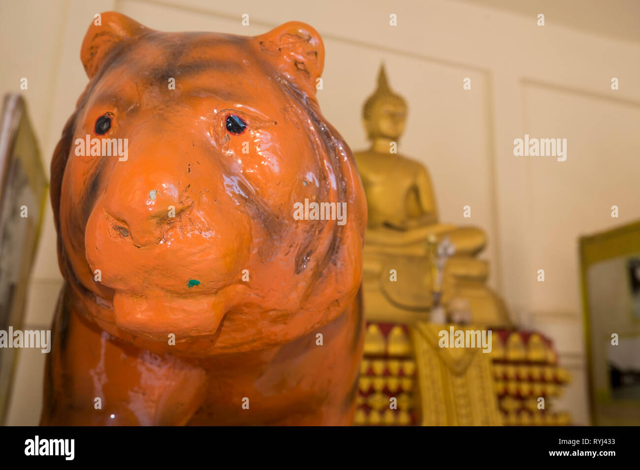 A tiger, one of the devotional prayer animals at Wat Klang in Khon Kaen ...