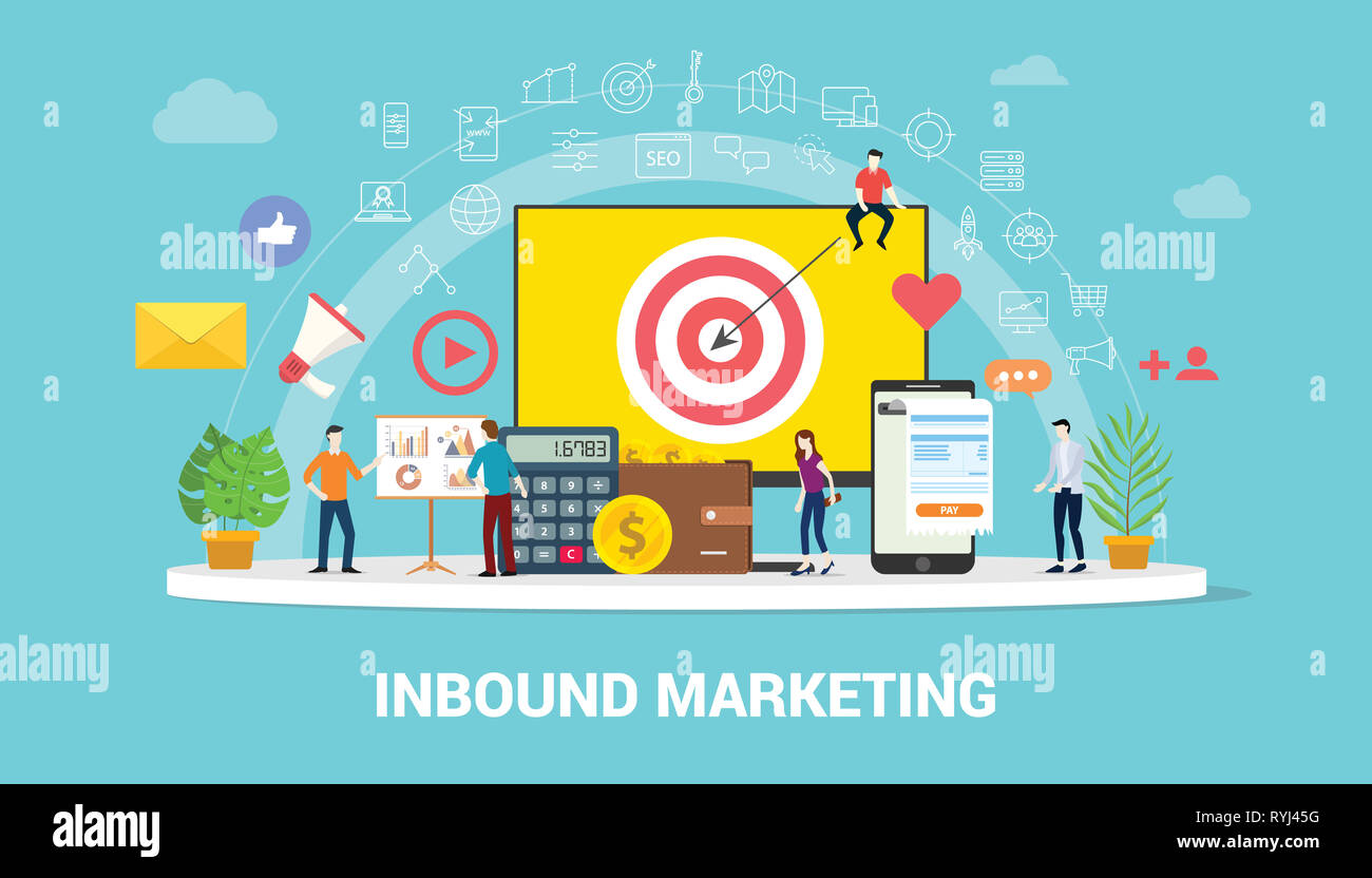 inbound marketing concept strategy team working together with big ...