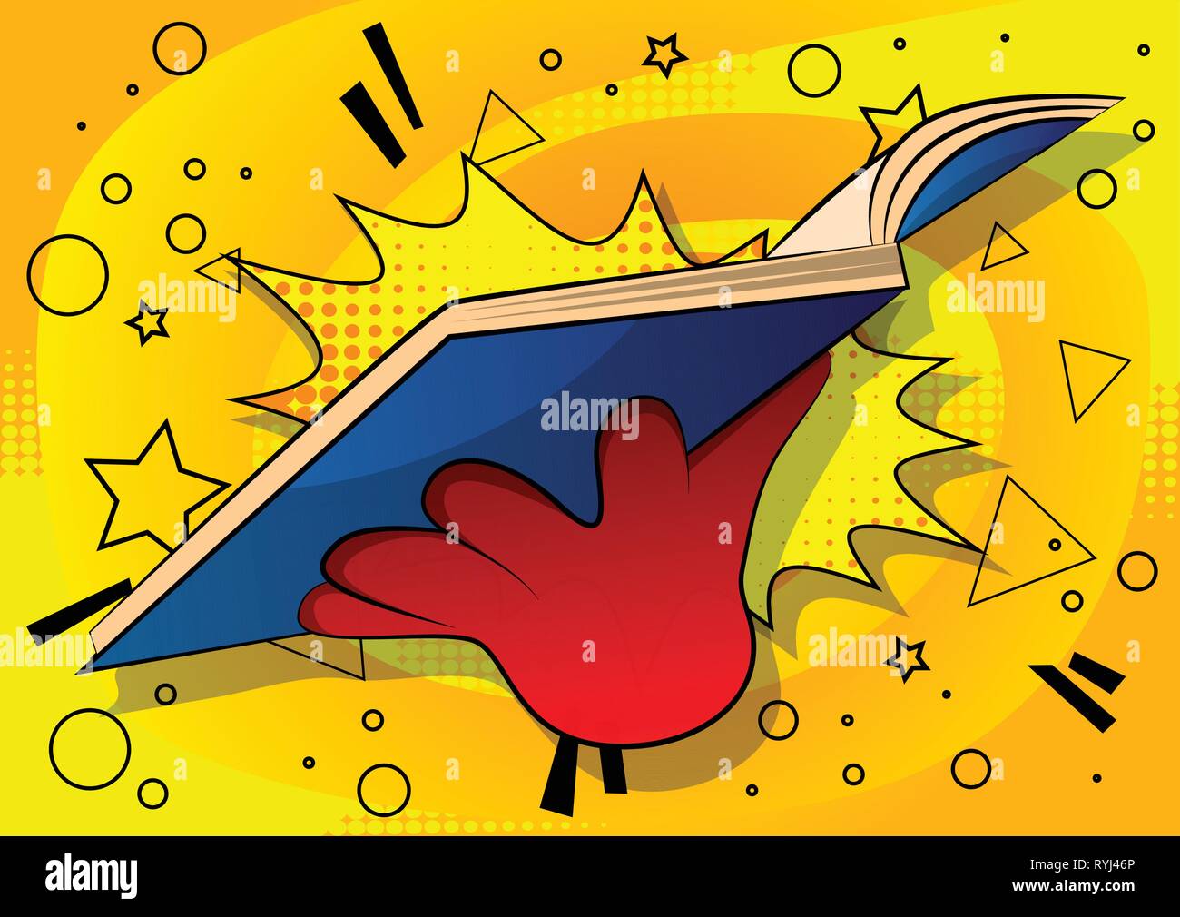 Vector cartoon hand holding a book. Illustrated hand on comic book ...