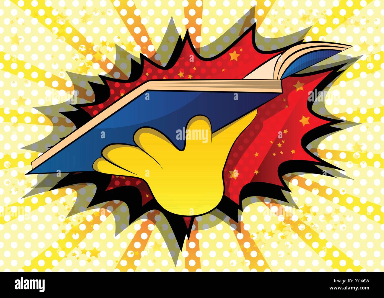 Vector cartoon hand holding a book. Illustrated hand on comic book ...
