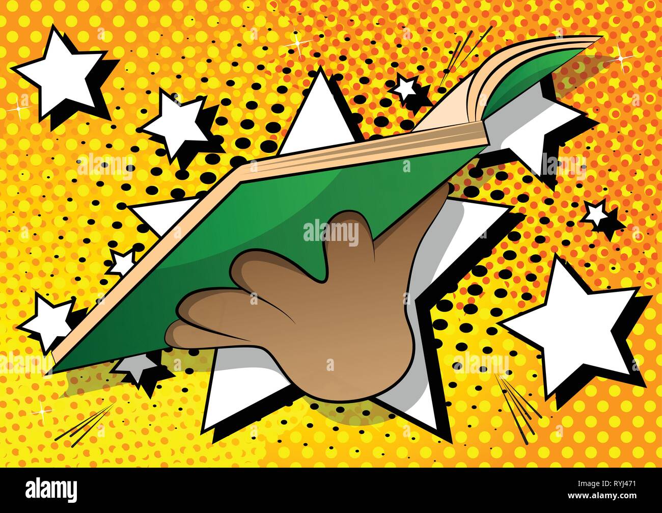 Vector cartoon hand holding a book. Illustrated hand on comic book ...