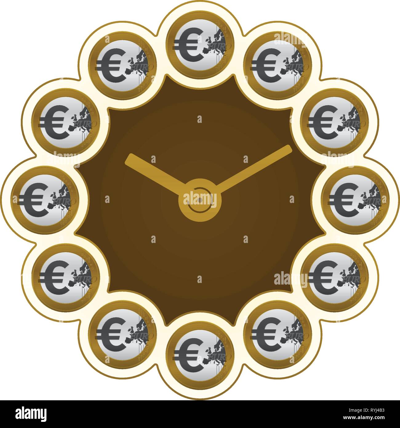 Euro coins and clock. Time and money concept on white background ...