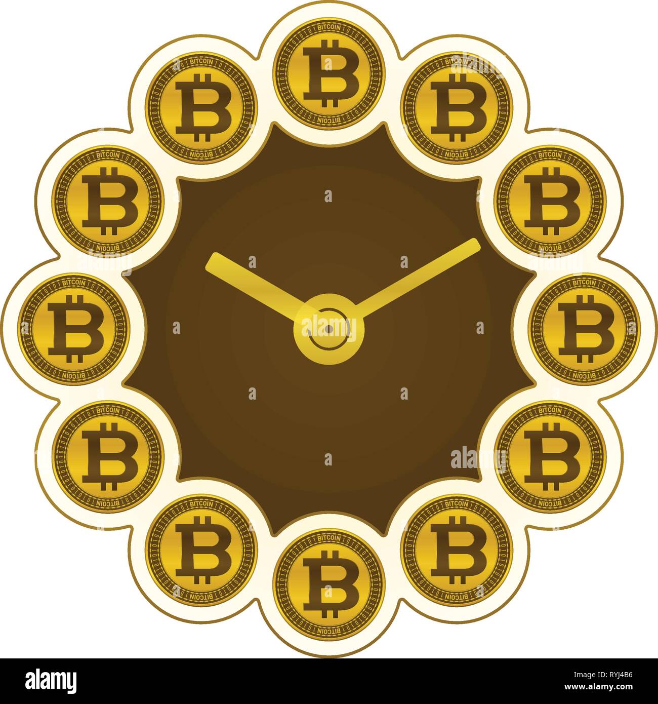 Bitcoins and clock. Time and money concept on white background ...