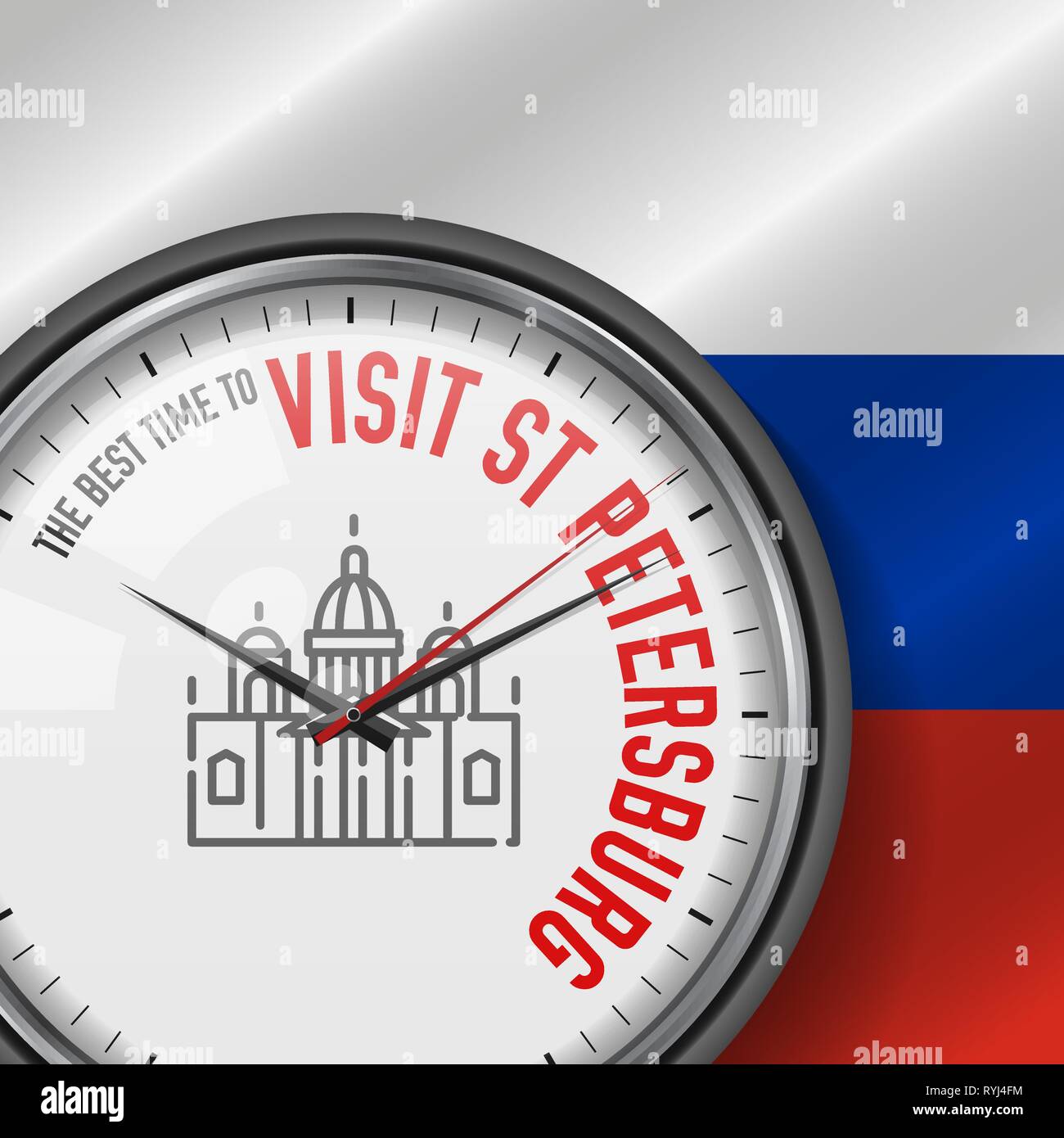 The Best Time for Visit Saint Petersburg. White Vector Clock with ...