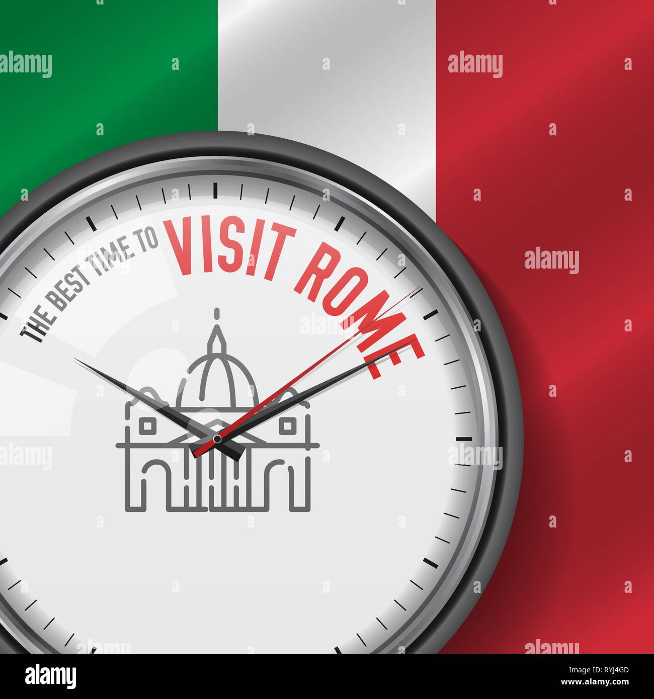 The Best Time for Visit Rome. White Vector Clock with Motivational ...
