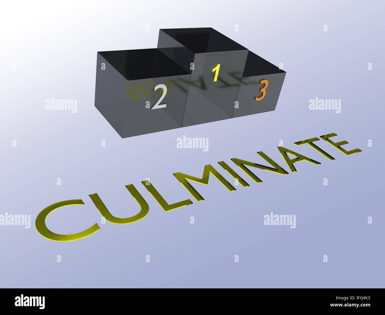 3D illustration CULMINATE title with a podium as a background Stock ...