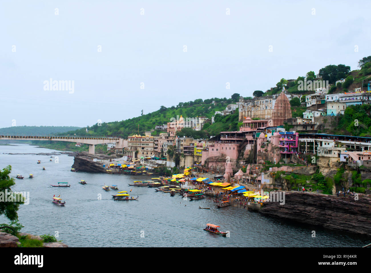 OMKARESHWAR, MADHYA PRADESH, INDIA, August 2018, Tourist and devotees ...