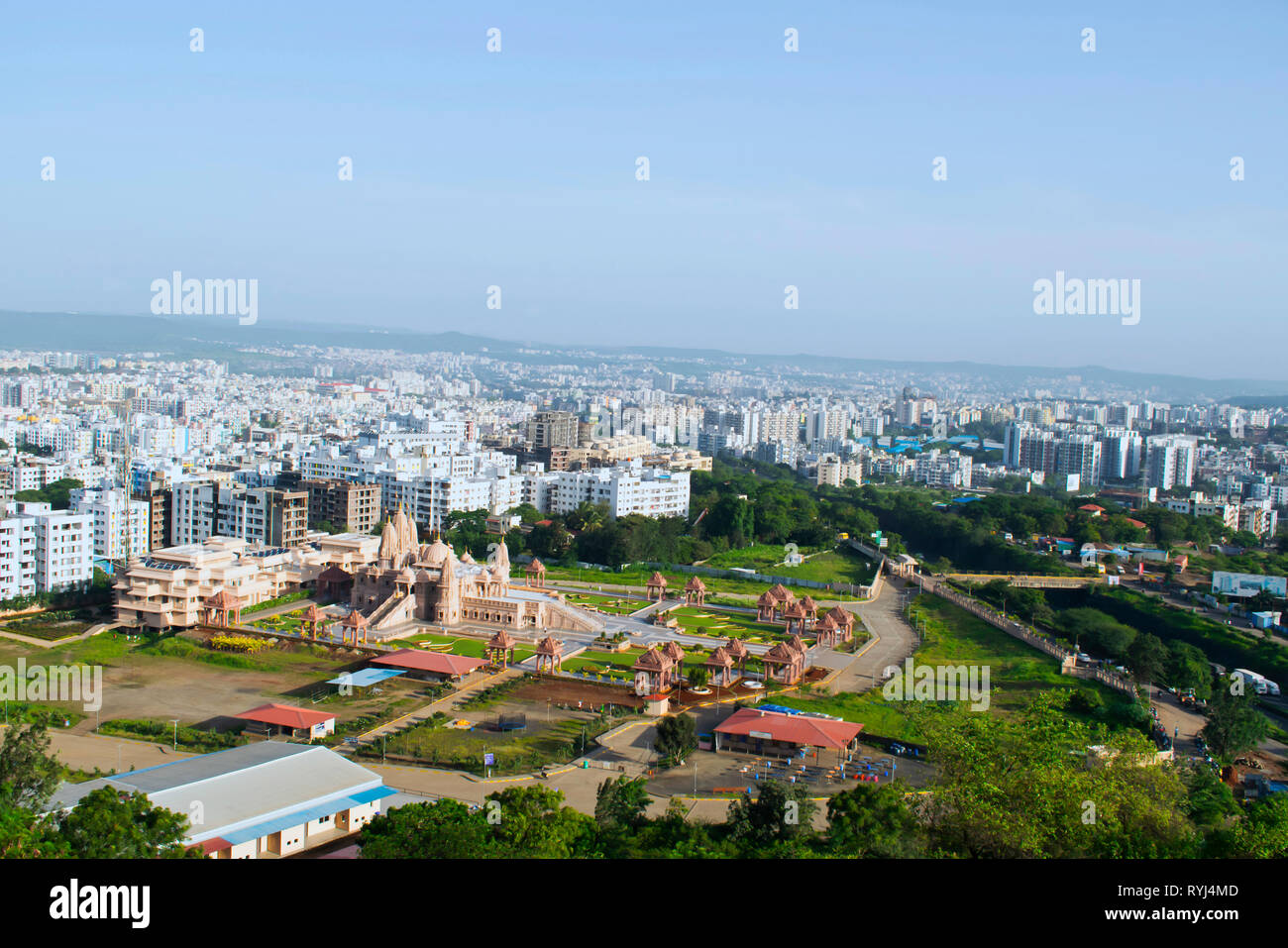 Swaminarayan temple aerial view from the hill, Pune, Maharashtra, India ...