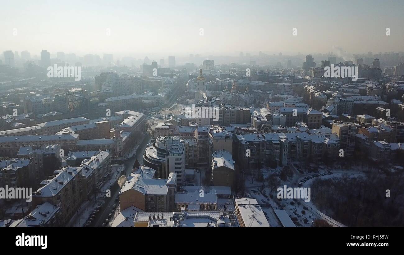 Aerial drone footage. Panorama of podil in kiev Stock Photo - Alamy