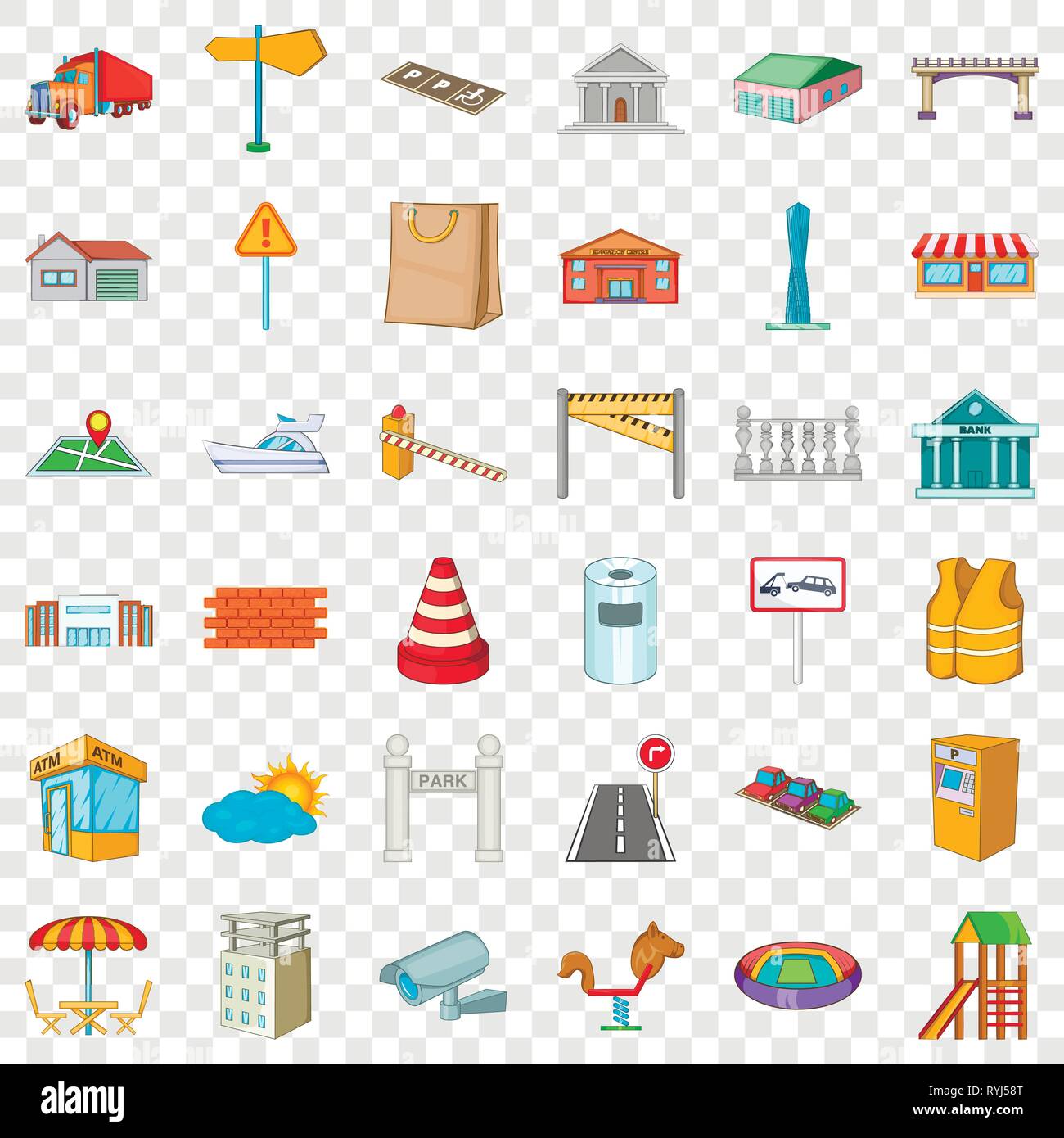 Beautiful city icons set, cartoon style Stock Vector Image & Art - Alamy