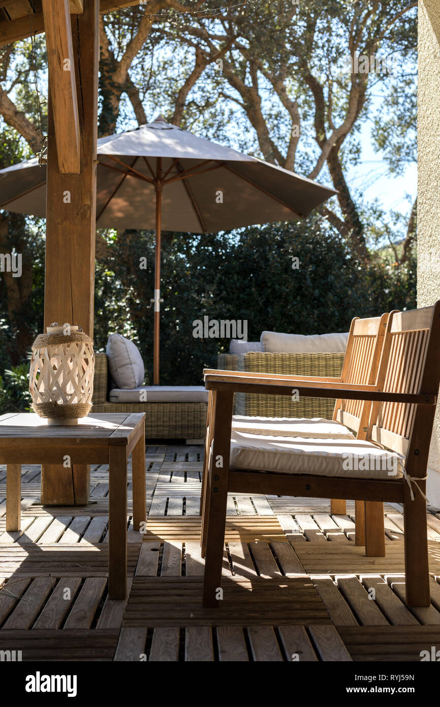 Outdoor seating area at someone's home Stock Photo - Alamy