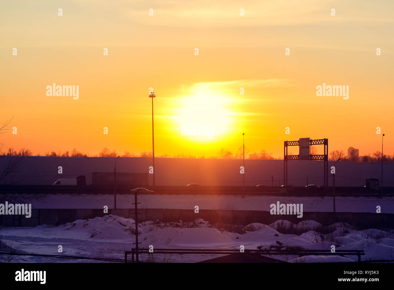 sun at sunset in the evening the sun sets orange. orange sky sunset sky ...