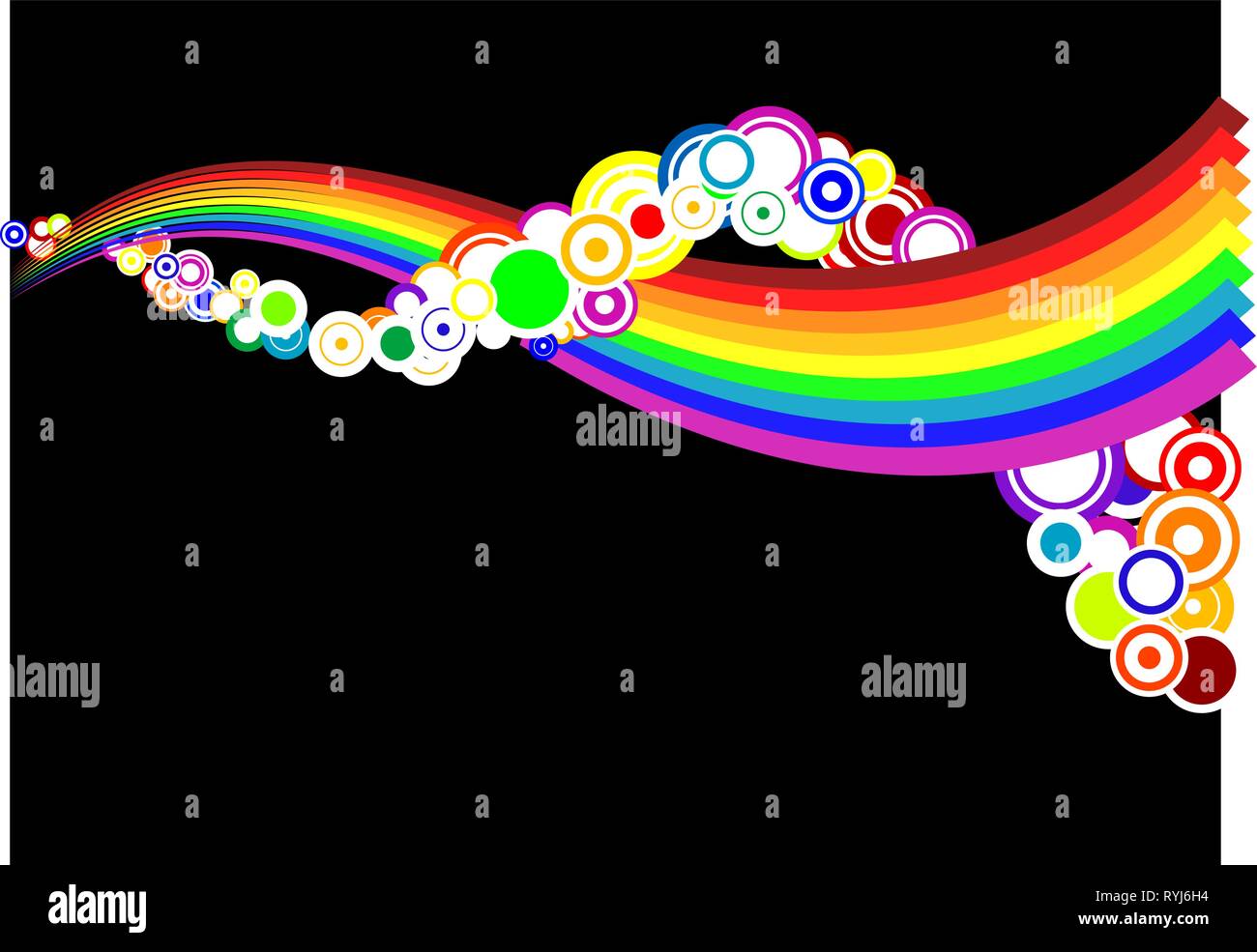 Abstract rainbow curves with circles on black background Stock Vector ...