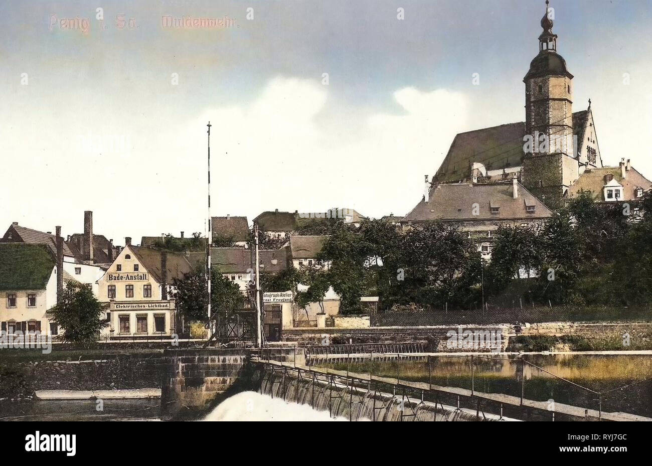 Zwickauer Mulde in Penig, Buildings in Penig, Churches in Penig, 1908 ...