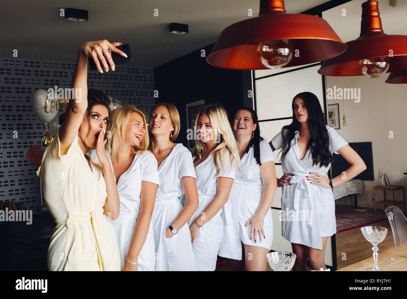 Beautiful happy girls gathering together for chilling out Stock Photo ...