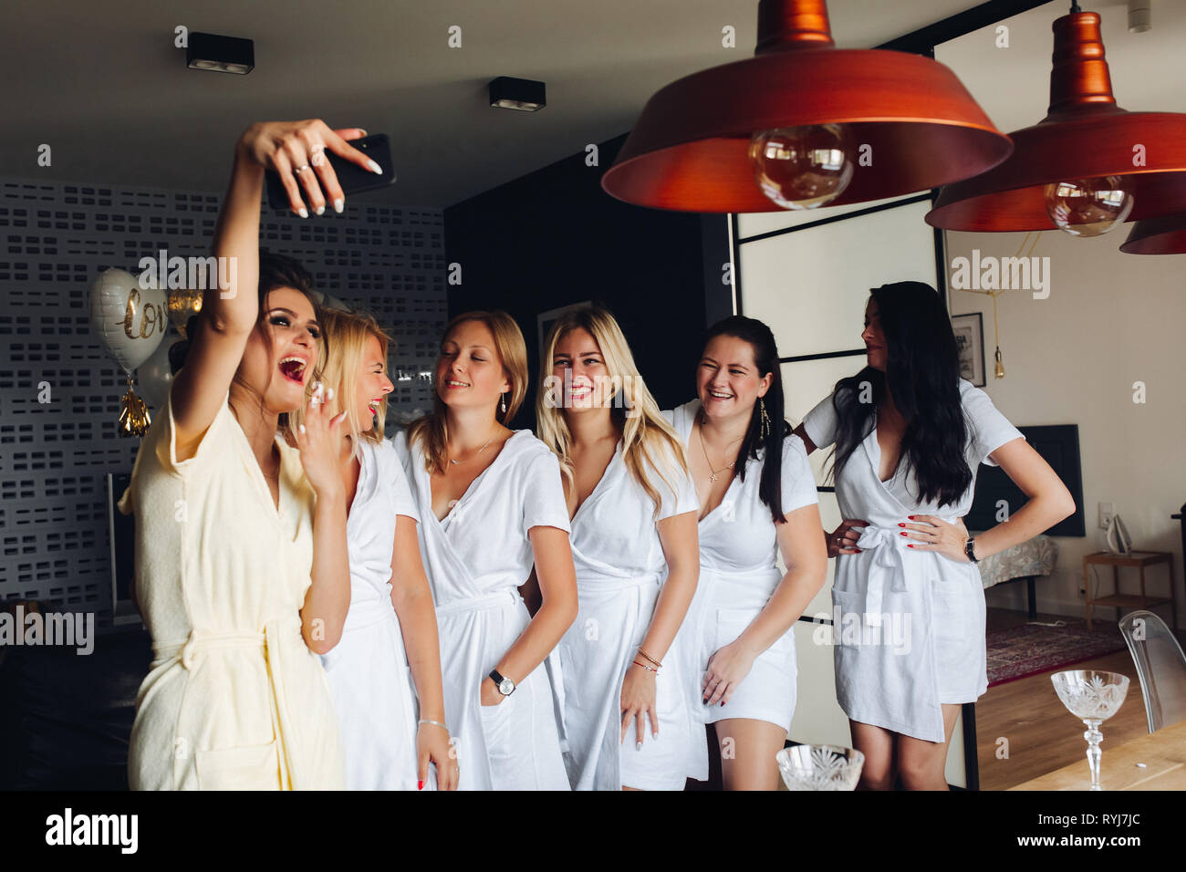 Beautiful happy girls gathering together for chilling out Stock Photo ...
