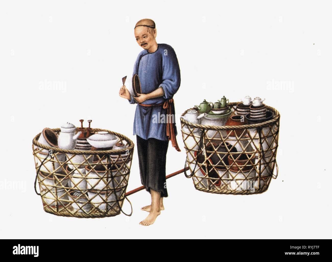 trade, salesman, Chinese street hawker with tea service, after ...