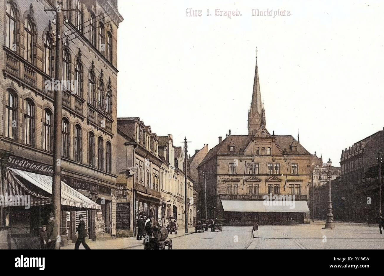 Market squares in Saxony, Buildings in Aue, 1909, Erzgebirgskreis, Aue ...