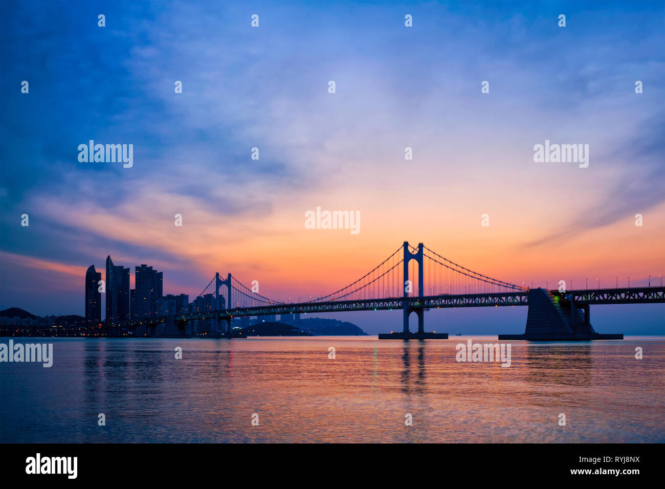 Gwangan Bridge on sunrise. Busan, South Korea Stock Photo - Alamy