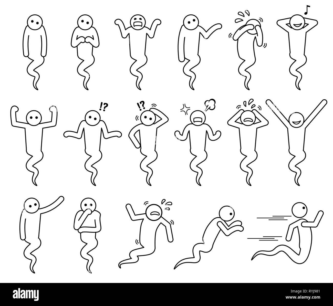 Ghost basic poses and postures. Set of icons depict white soul and ...
