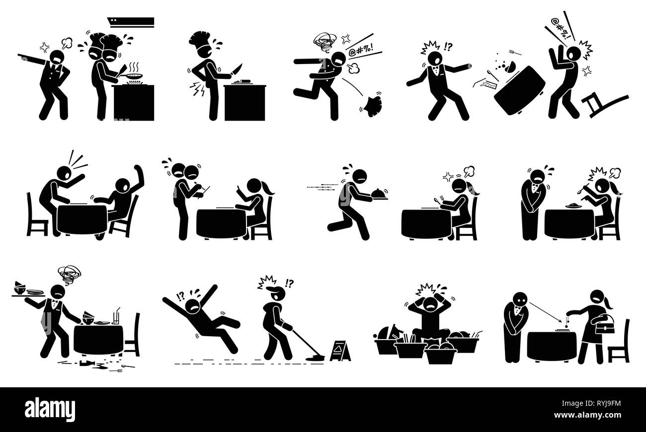 Chaotic restaurant and busy workers. The restaurant is understaffed and ...