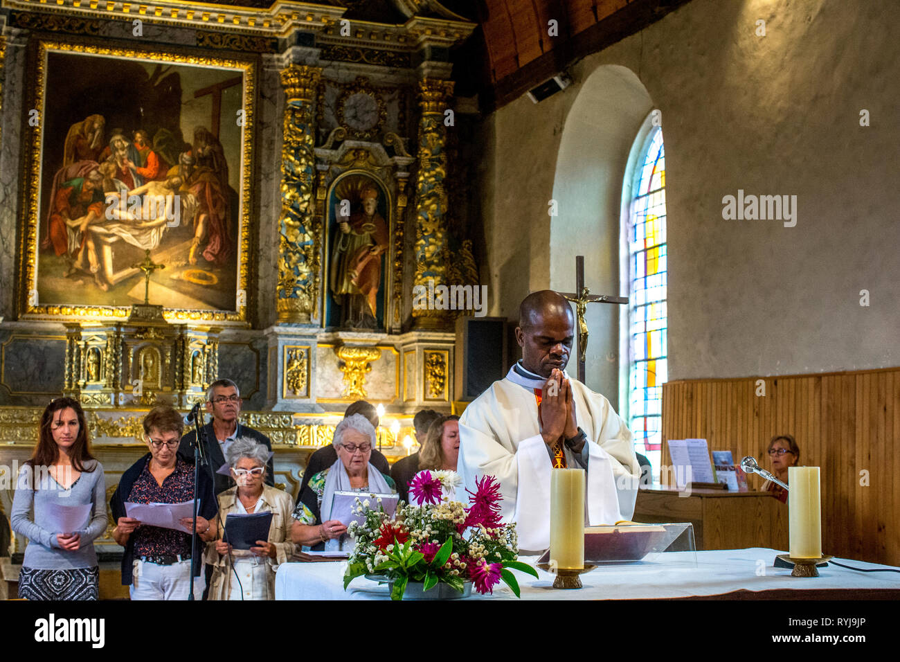 Assumption mass in La Ferriere sur Risle catholic church, Eure, France ...