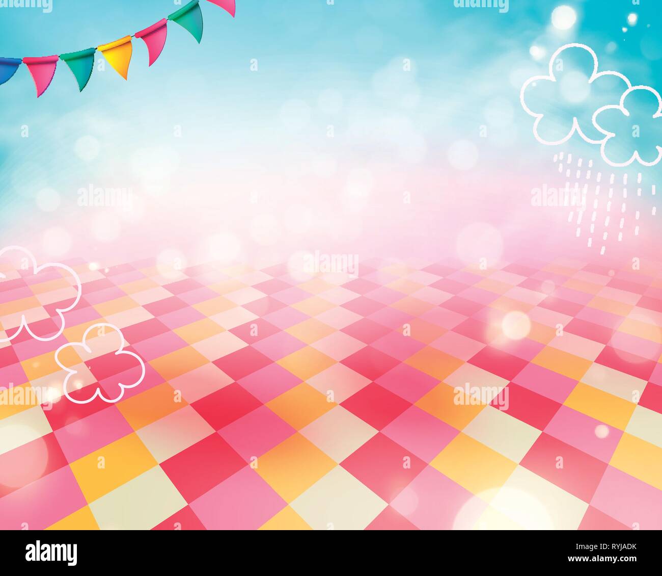 Colorful scene background with grid floor and blue sky Stock Vector ...