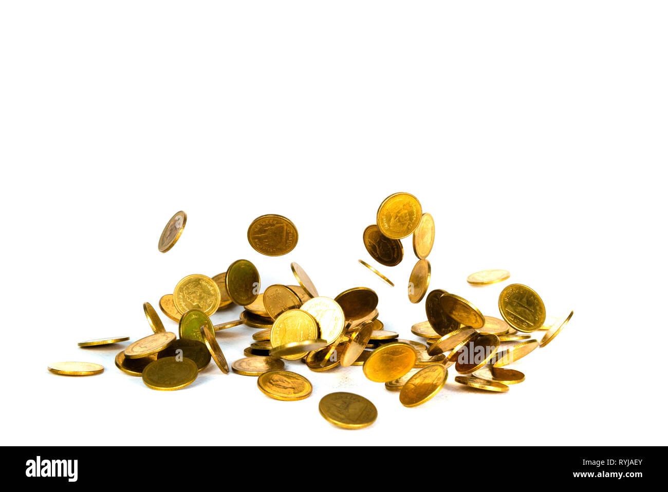 Falling gold coin, flying coin, rain money isolated on white background ...