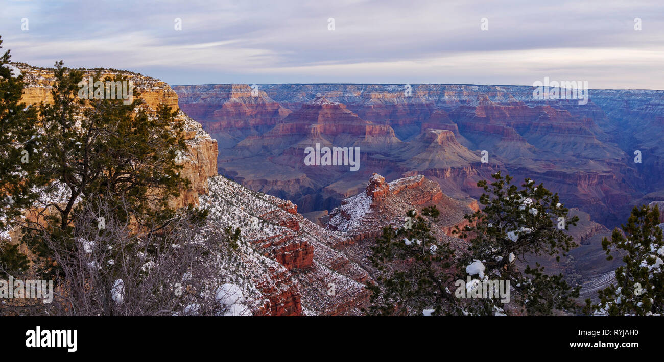 Morning panorama of the Grand Canyon. The Battleship is at center with ...