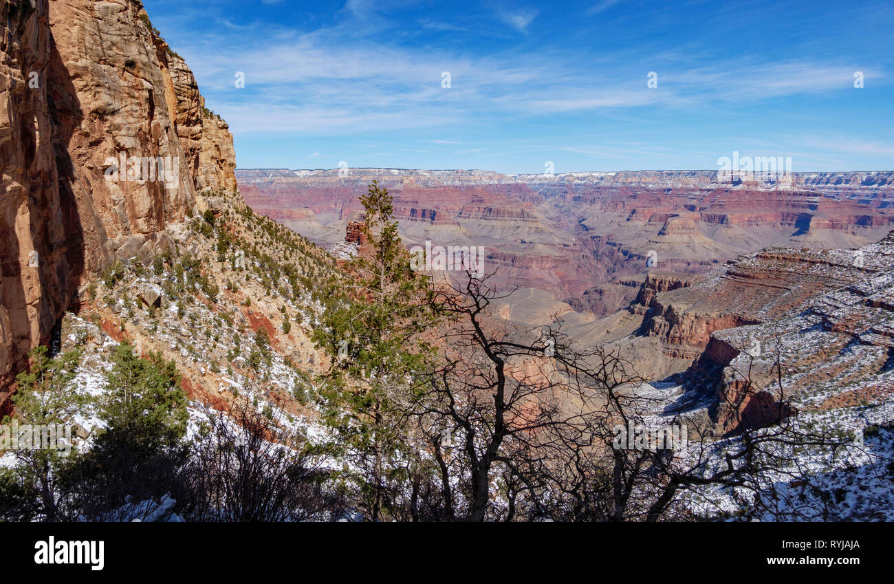 A panoramic taken from the Bright Angel Trail, with Bright Angel Canyon ...