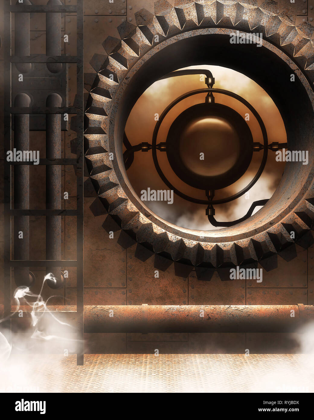3d illustration graphic background of mechanical gears in factory Stock ...
