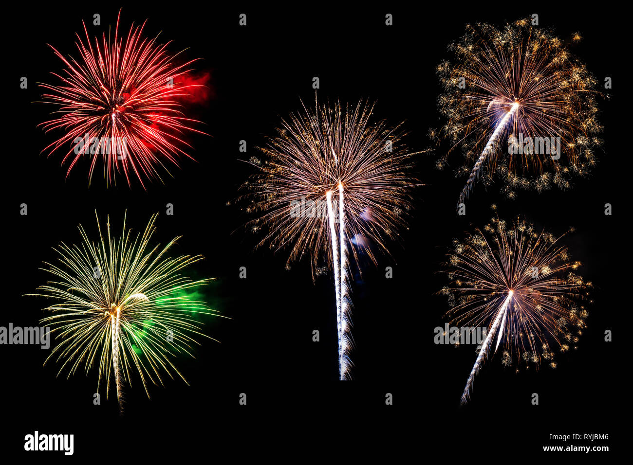 Colorful firework on the night sky. New Year celebration fireworks ...