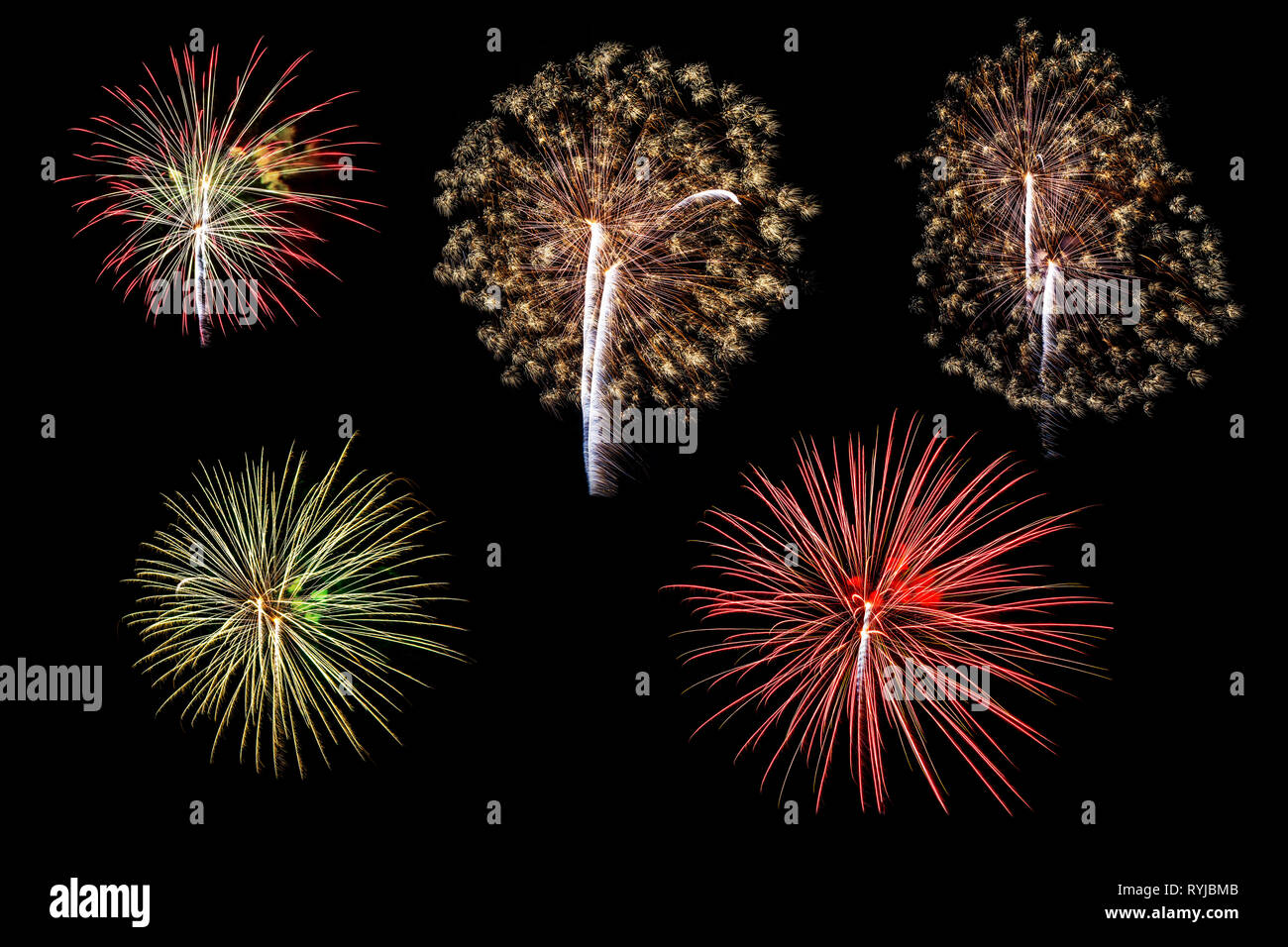 Colorful assorted fireworks selection on a black background Stock Photo ...