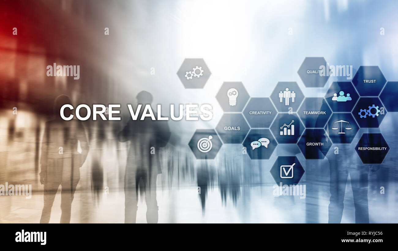 Core values concept on virtual screen. Business and finance solutions ...