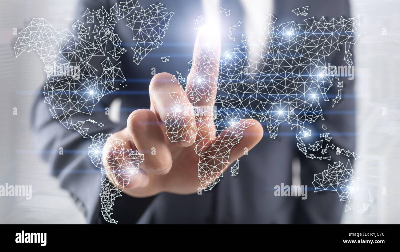 Global World Map Double Exposure Network. Telecommunication ...