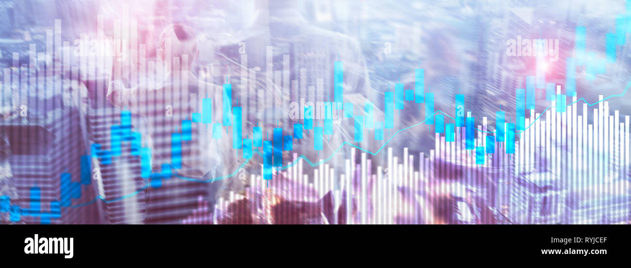 Stock trading candlestick chart and diagrams on blurred office center ...