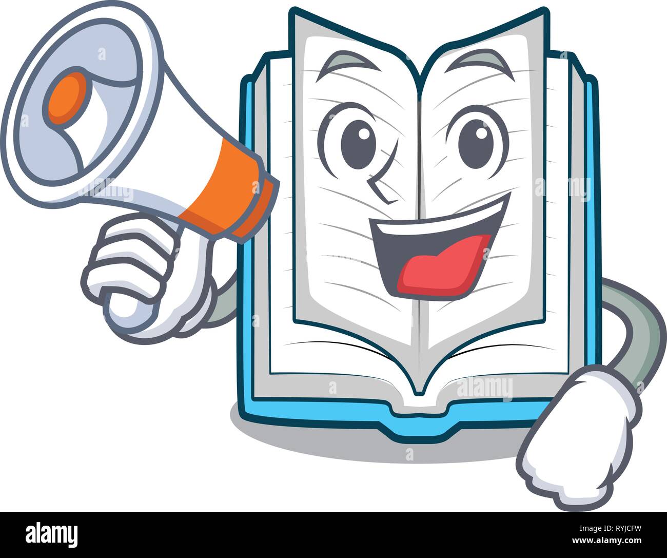 With megaphone opened book on the cartoon table Stock Vector Image ...