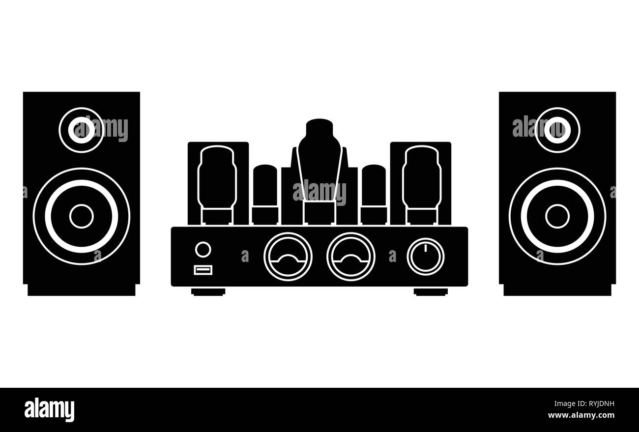 Speaker and tube amplifier. Audio equipment. Vector illustation Stock ...
