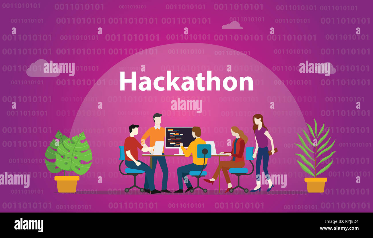 hackathon technology concept with team working together on programming - vector Stock Photo - Alamy