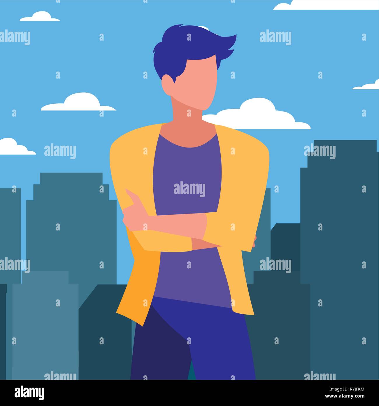 man posing model in the city background vector illustration Stock ...