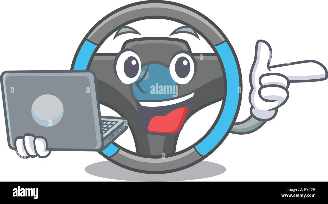 With laptop steering wheel isolated in the cartoon Stock Vector Image ...