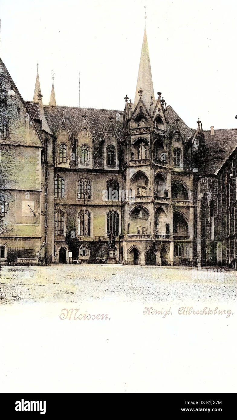Albrechtsburg, Staircase towers in Germany, 1898, Meißen Stock Photo ...