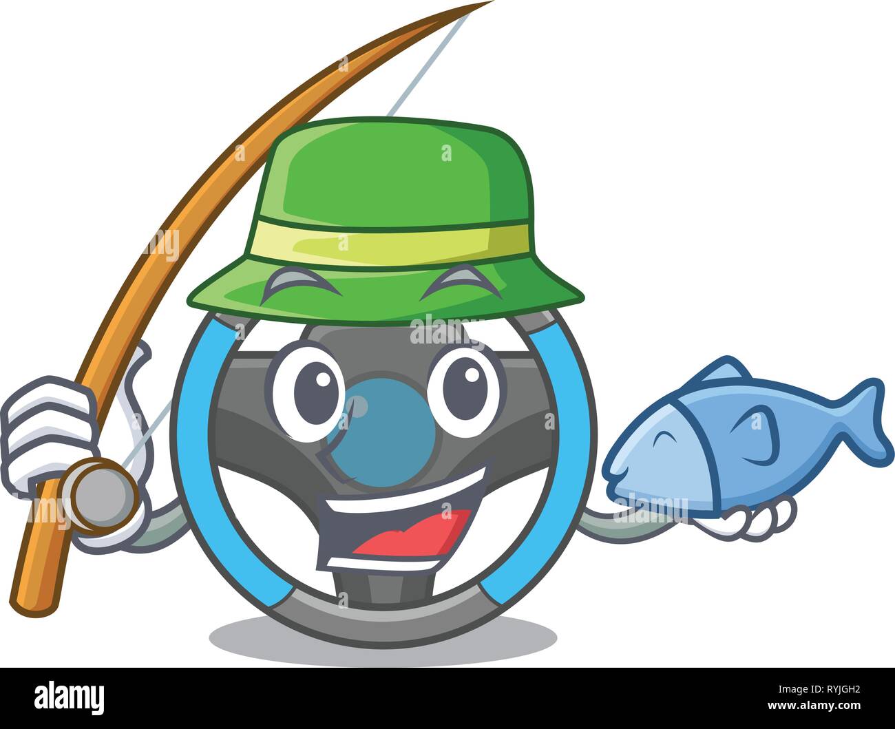 Fishing steering wheel in a mascot box Stock Vector Image & Art - Alamy