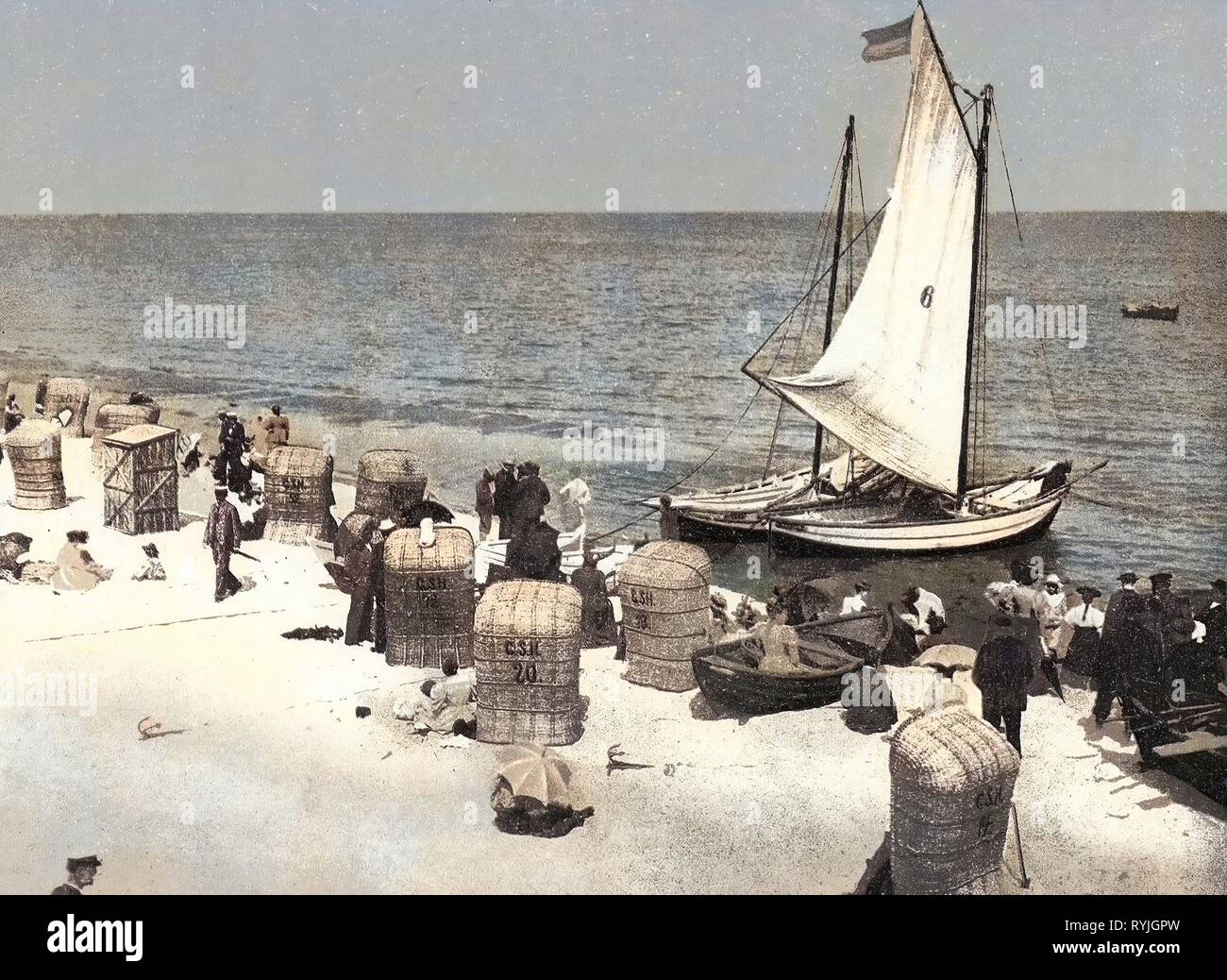 Beaches of Germany, Strandkorbs in Heringsdorf (Usedom), Sailboats in ...