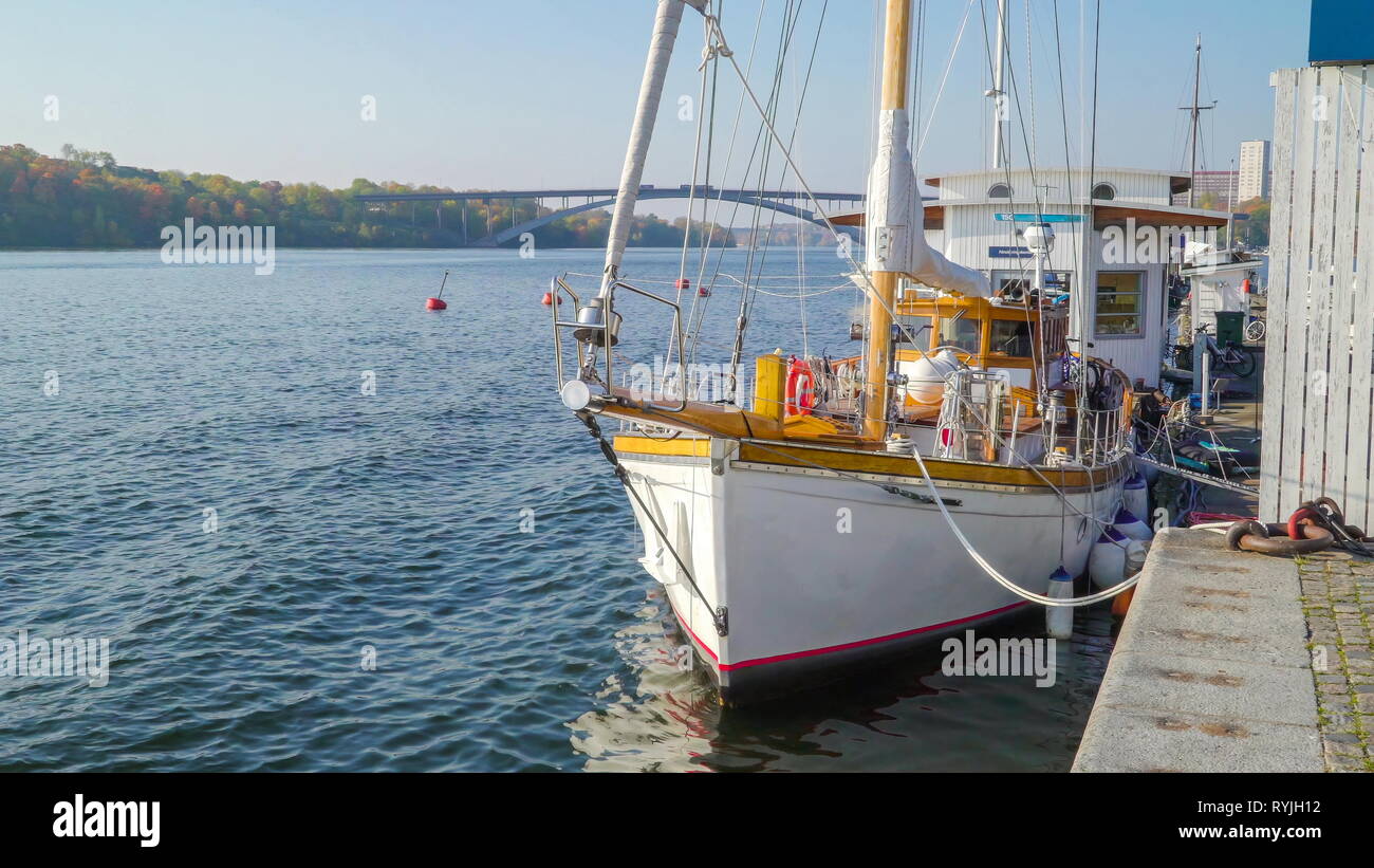 The pole on the front of the vessel in Stockholm Sweden while docking ...