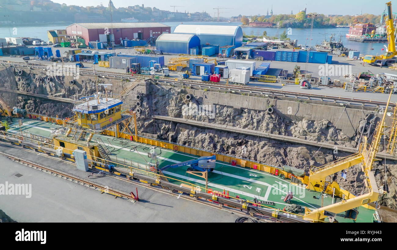 The view of the ship repair factory in Stockholm Sweden while on a ...