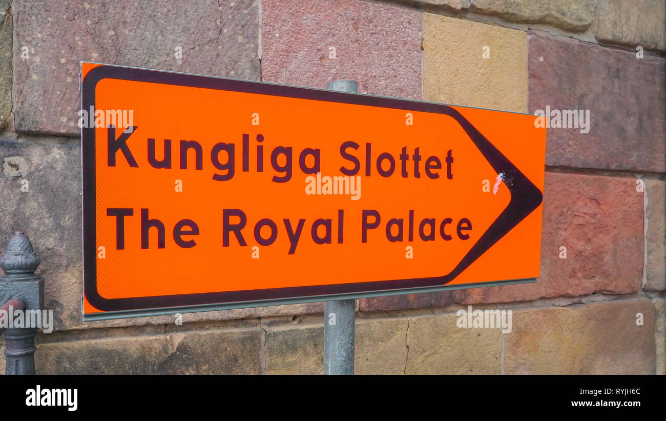 An orange signage saying The Royal Palace in Stockholm Sweden for ...