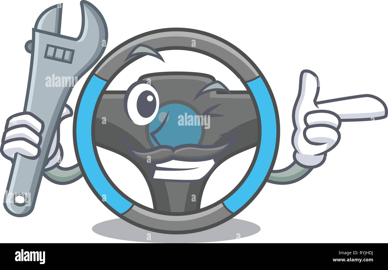 Mechanic miniature steering wheel in cartoon shape Stock Vector Image ...