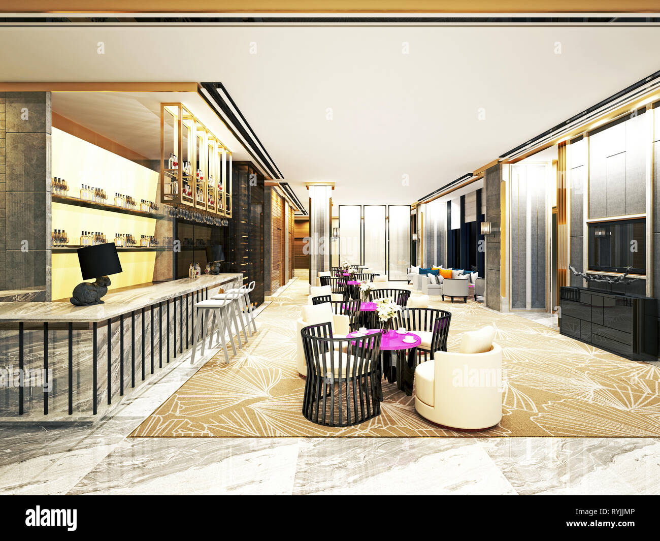 3d render hotel reception Stock Photo - Alamy